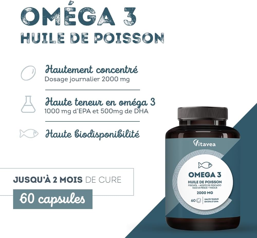 VITAVEA BIEN-ETRE Omega 3 Wild Fish Oil 2000mg – 1000mg EPA, 500mg DHA ...