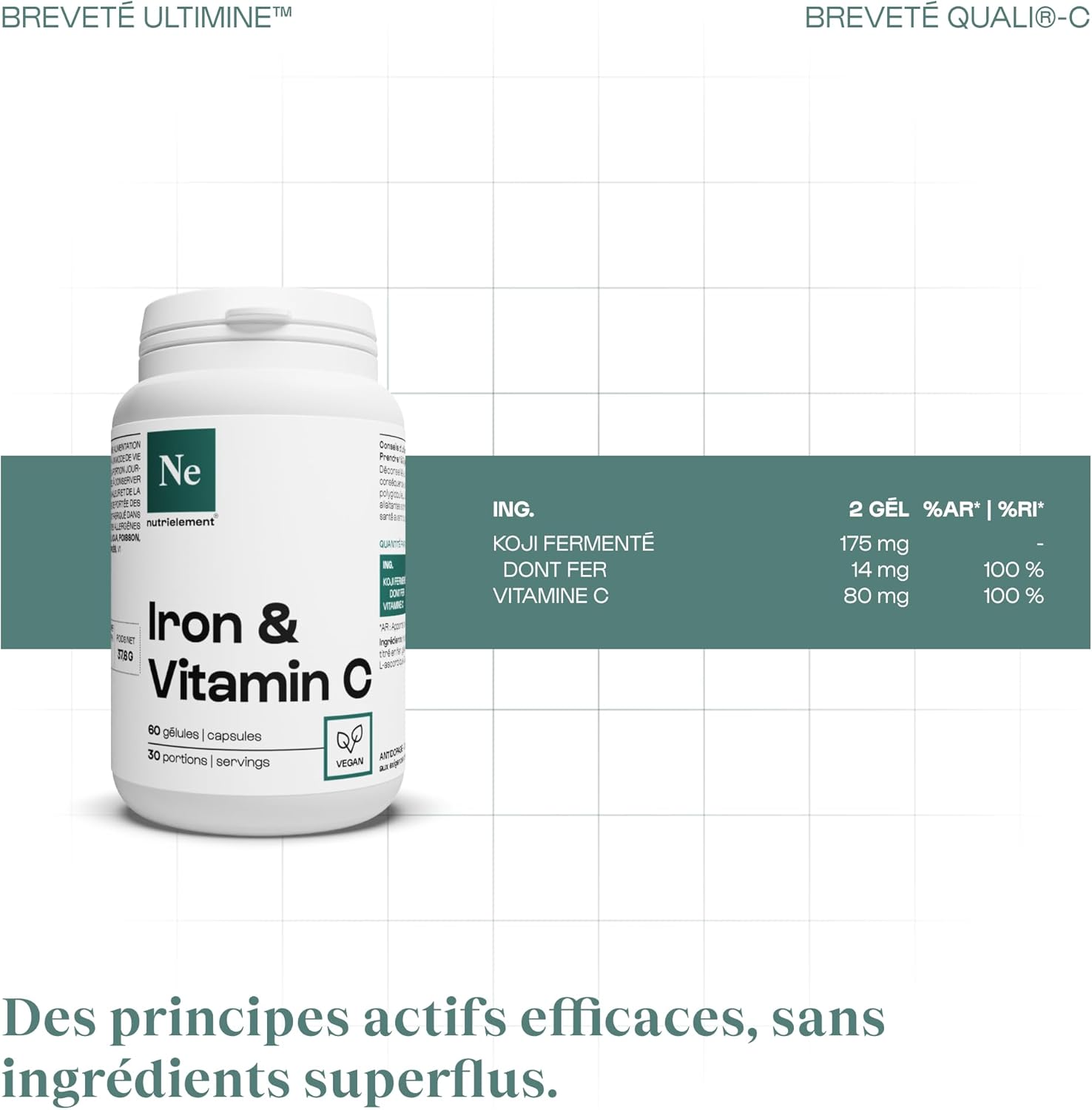 Nutrielement – Iron Vitamin C – 60 Capsules – Iron Ultimine™ – Vitamin ...