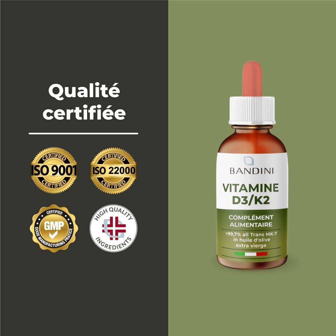Bandini® Vitamin D3 K2 Drops 1000 IU High Dose, D3+K2 Vegetarian ...