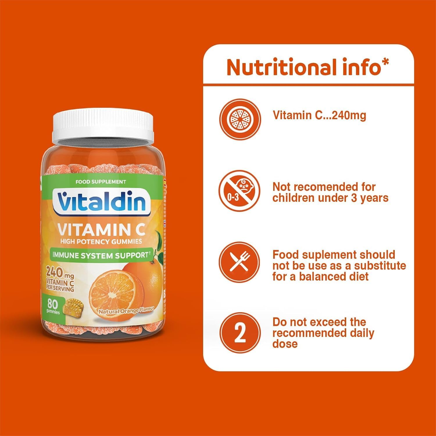 VITALDIN Vitamin C Gummies – 240 mg per dose – 80 Gums (for 40 days ...