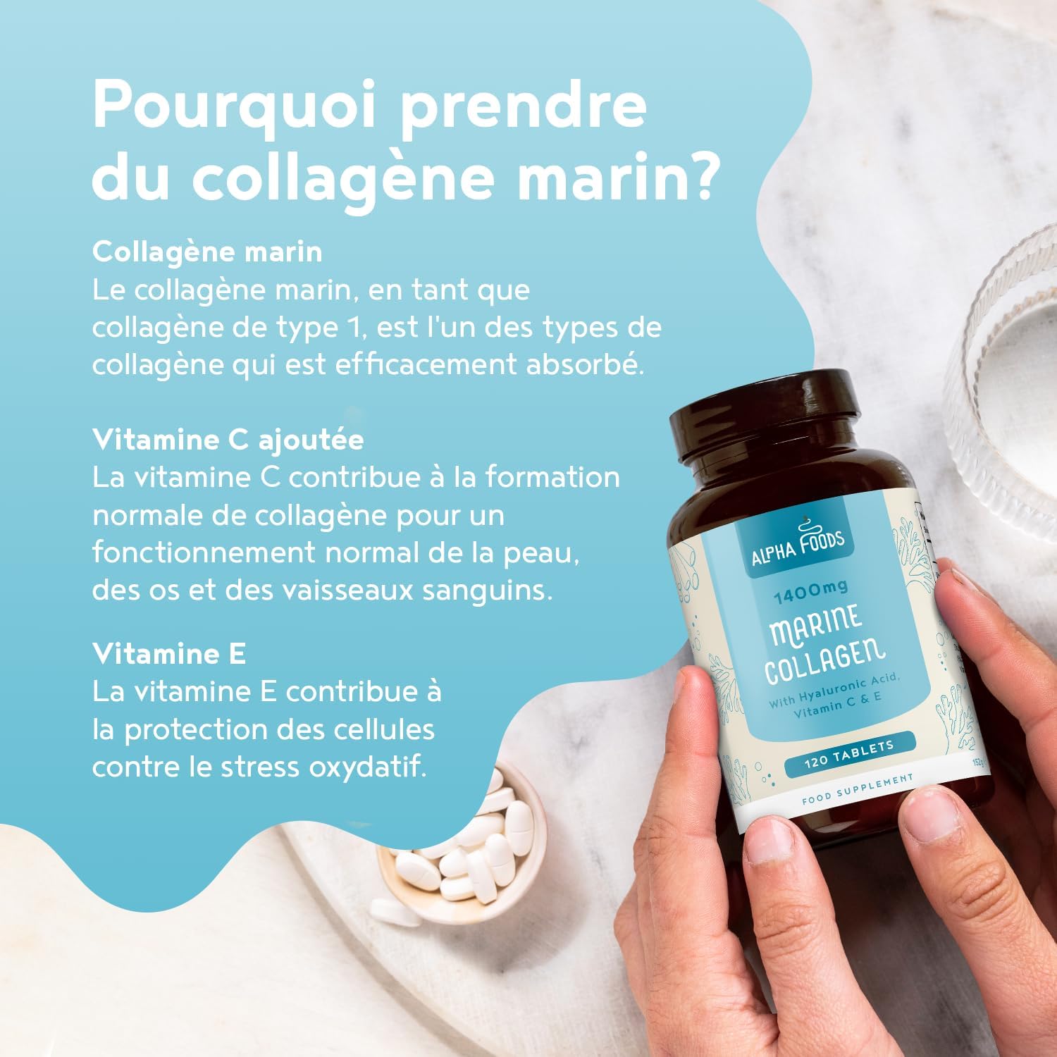 Marine Collagen 1400mg | with Hyaluronic Acid, Vitamin C, E, Zinc ...